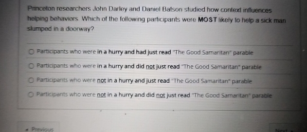 Solved Princeton researchers John Darley and Daniel Batson | Chegg.com