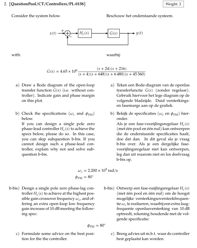 Solved [QuestionPoolCTControllersPL-0158]Consider the system | Chegg.com