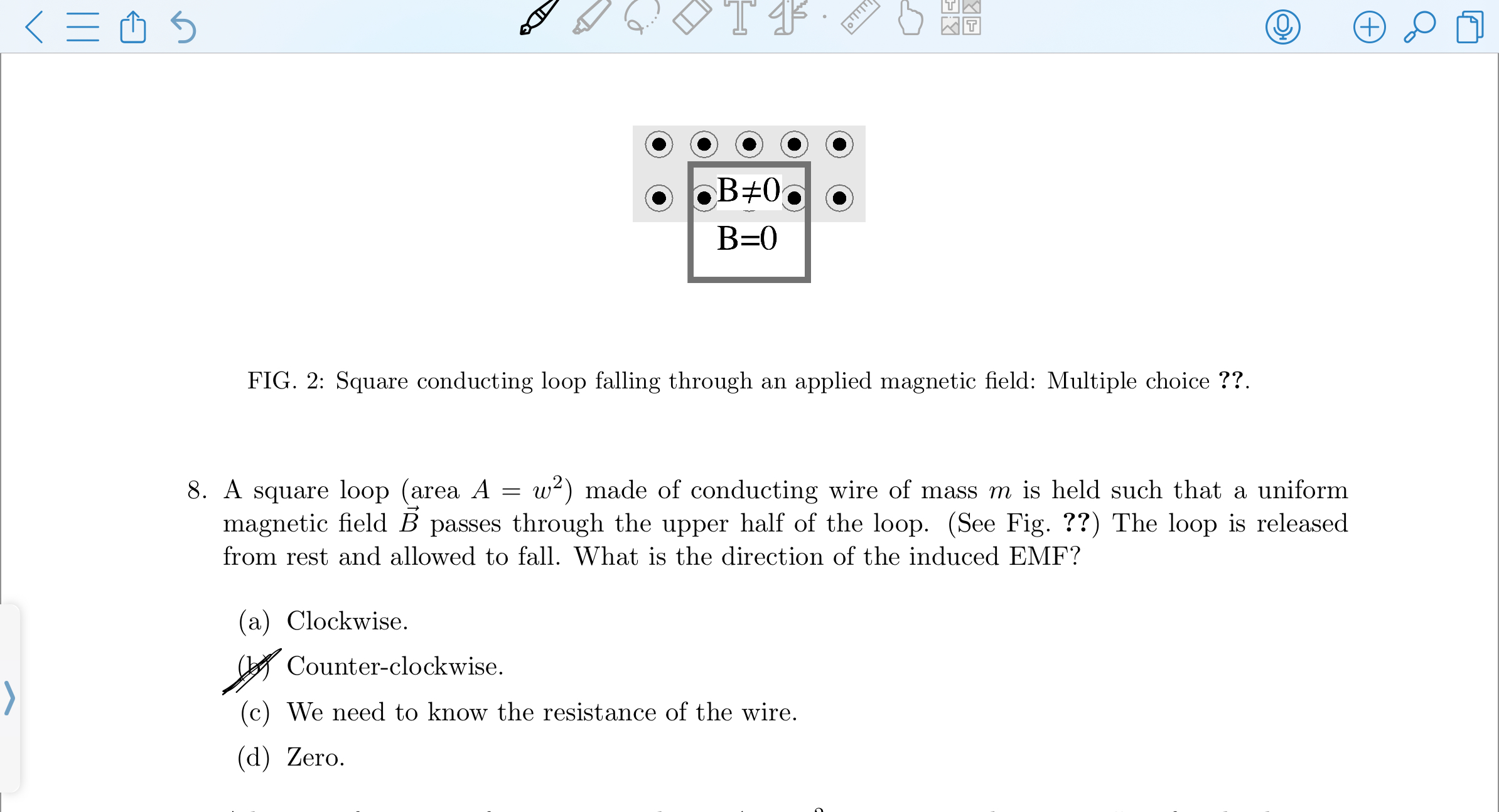 Solved FIG. 2: Square conducting loop falling through an | Chegg.com
