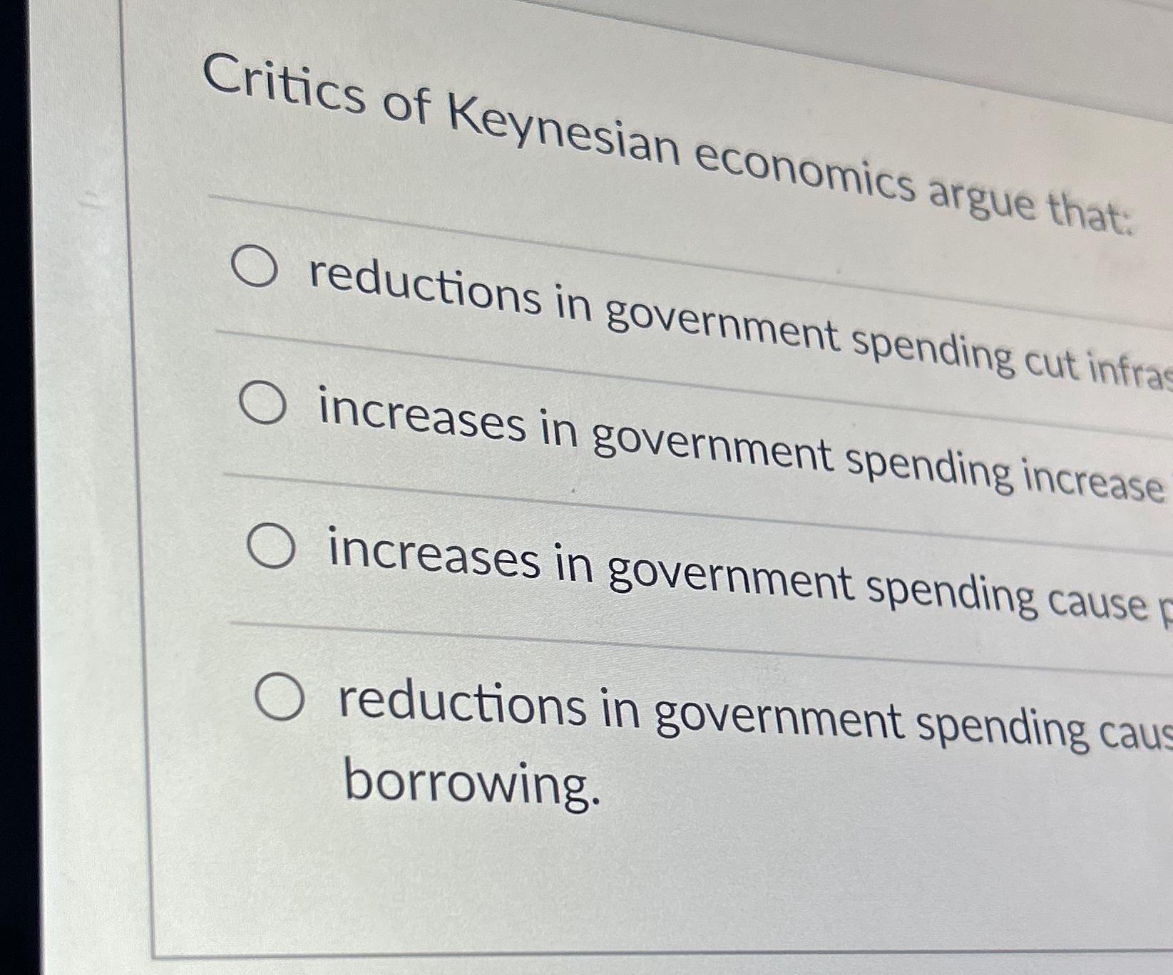 Solved Critics of Keynesian economics argue that:reductions | Chegg.com