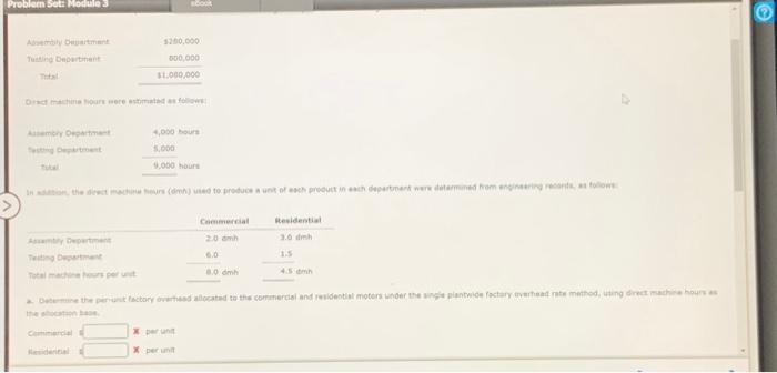 Problem Set: Module 3 Assembly Department Testing | Chegg.com