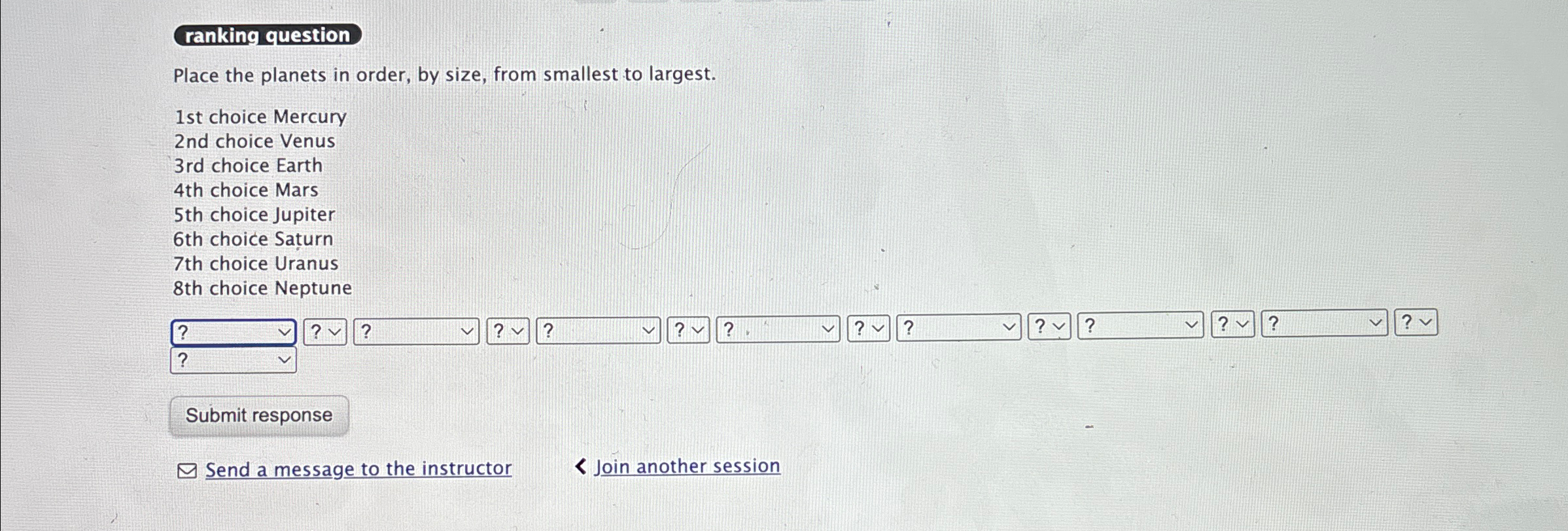 Solved ranking questionPlace the planets in order, by size, | Chegg.com