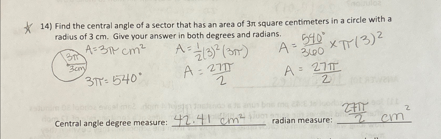 Solved Find the central angle of a sector that has an area | Chegg.com