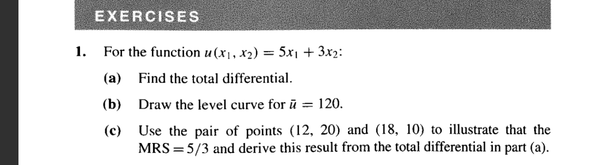 Solved EXERCISESFor the function u(x1,x2)=5x1+3x2 ﻿:(a) | Chegg.com