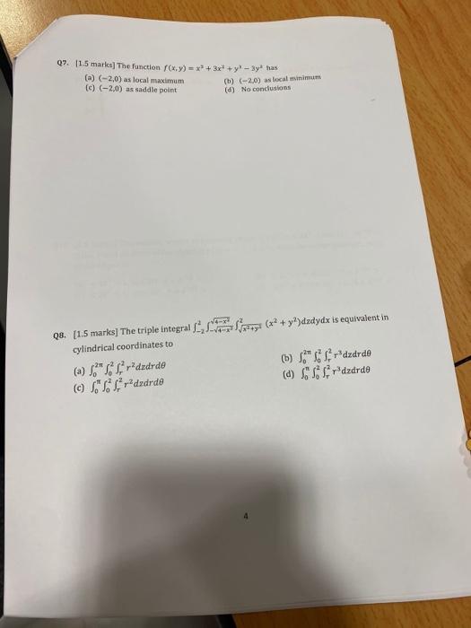Solved Q7. [1.5 marks] The function f(x,y)=x2+3x2+y3−3y2 fas | Chegg.com