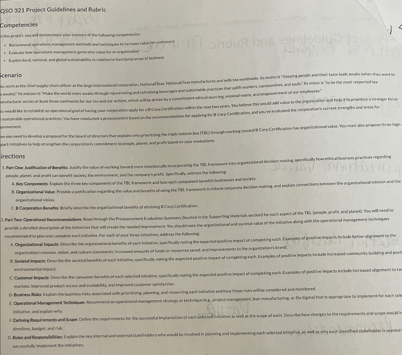 Solved QSO 321 ﻿Project Guidelines and RubricCompetenciesn | Chegg.com