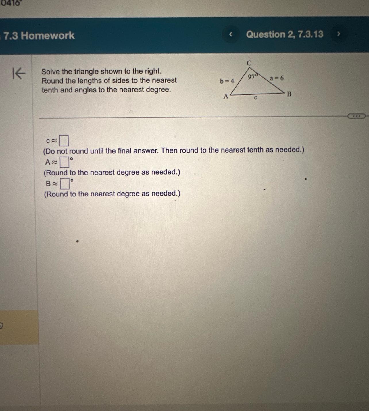 Solved 0410°7.3 ﻿HomeworkQuestion 2, 7.3.13Solve the | Chegg.com