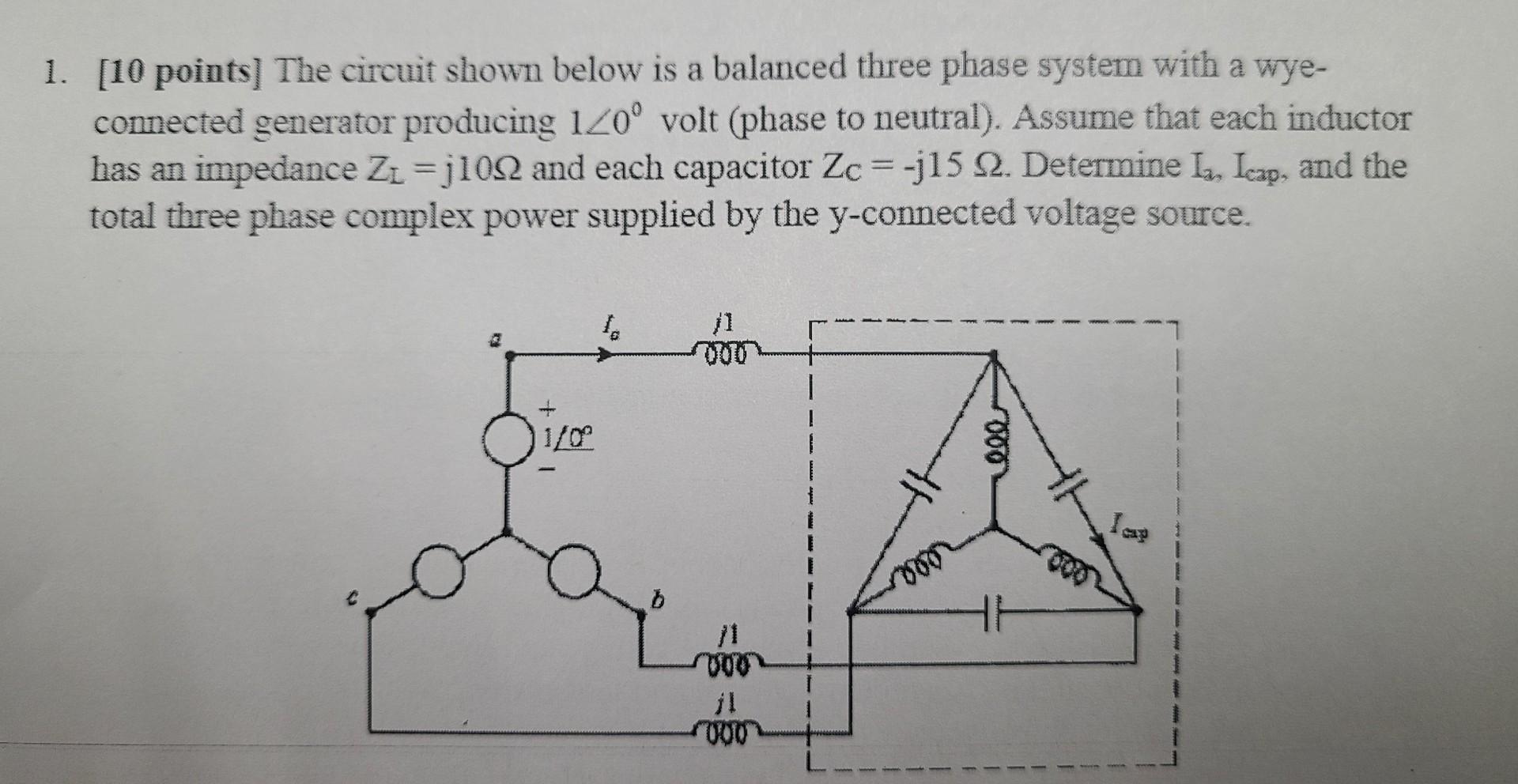 Solved 1. [10 points] The circuit shown below is a balanced | Chegg.com