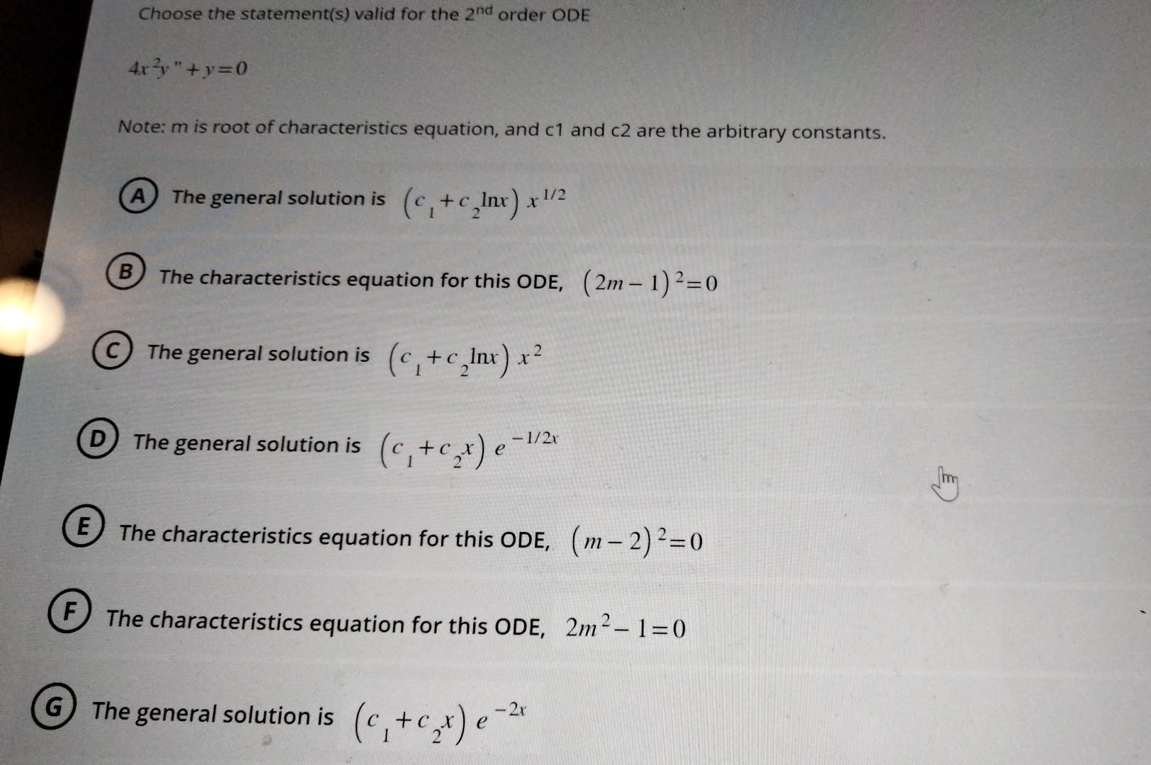 Solved Choose the statement(s) valid for the 2nd order ODE | Chegg.com