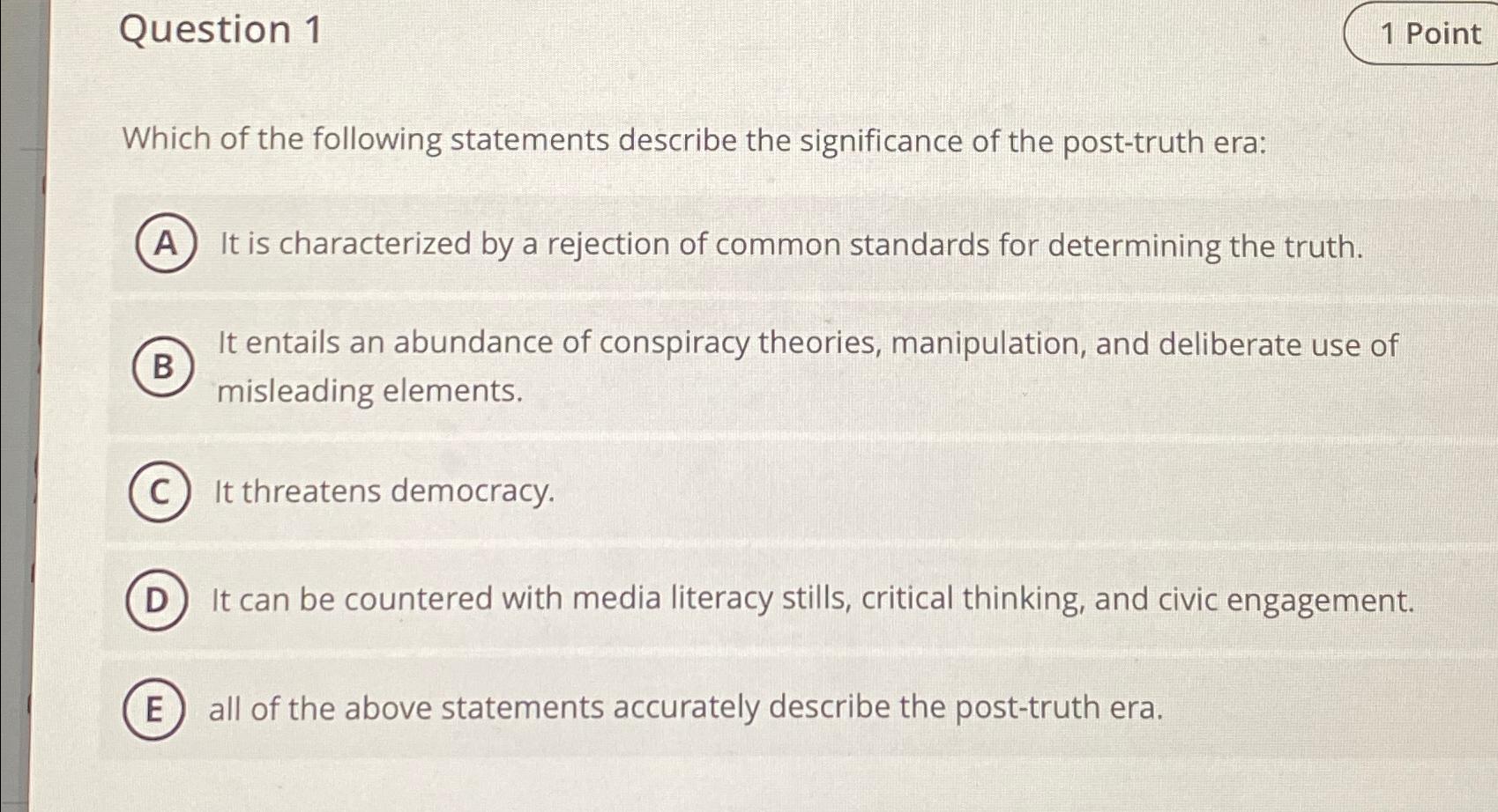 Solved Question 11 ﻿PointWhich of the following statements | Chegg.com