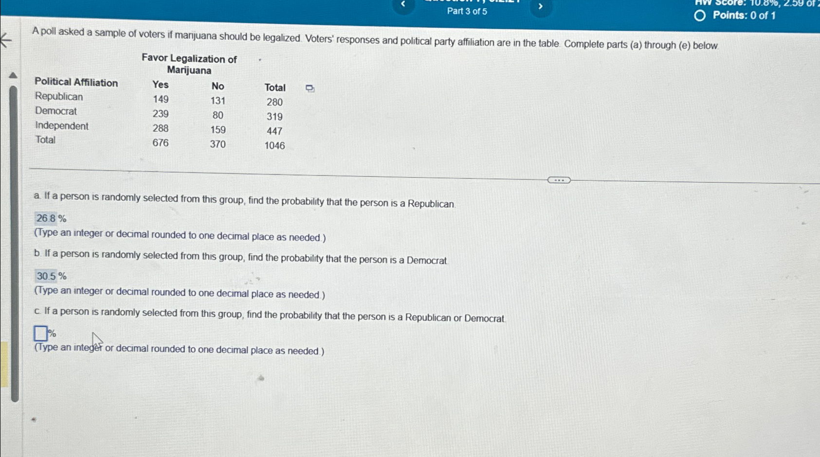 Solved Part 3 ﻿of 5Points: 0 ﻿of 1A poll asked a sample of | Chegg.com