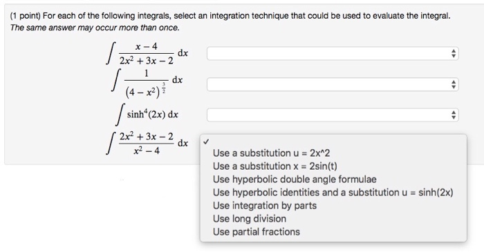 Solved (1 point) For each of the following integrals, select | Chegg.com