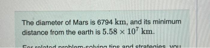 Solved The diameter of Mars is 6794 km, and its minimum | Chegg.com