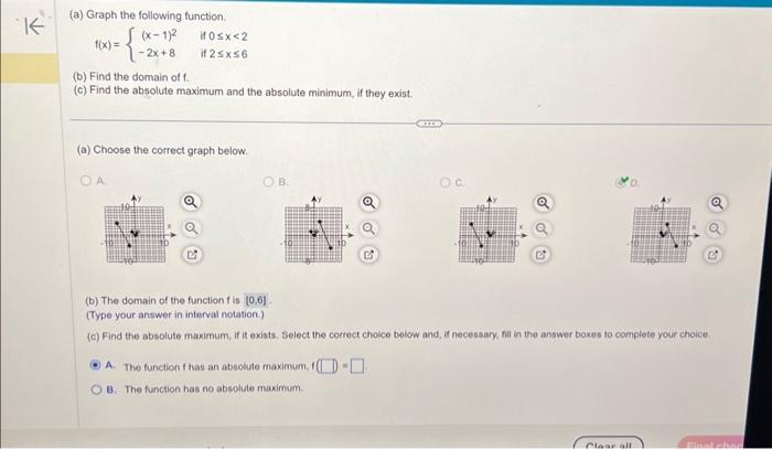 Solved (a) Graph the following function. f(x)={(x−1)2−2x+8 | Chegg.com