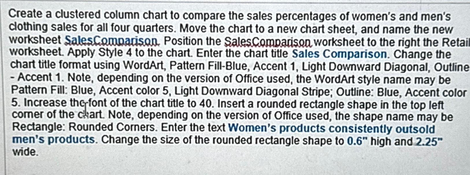 Solved Create a clustered column chart to compare the sales | Chegg.com