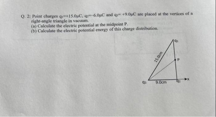Solved Q. 2: Point charges q1=+15.0μC,q2=−6.0μC and | Chegg.com