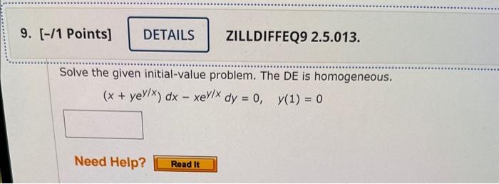 Solved 1 Points] ZILLDIFFEQ9 2.5.013. Solve the given | Chegg.com