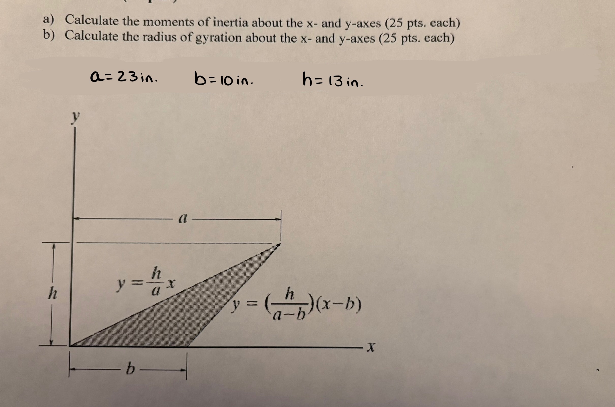 Solved a) ﻿Calculate the moments of inertia about the x - | Chegg.com
