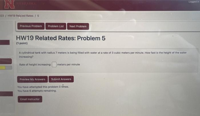 Solved HW19 Related Rates: Problem 5 (1 point) A cylindrical | Chegg.com