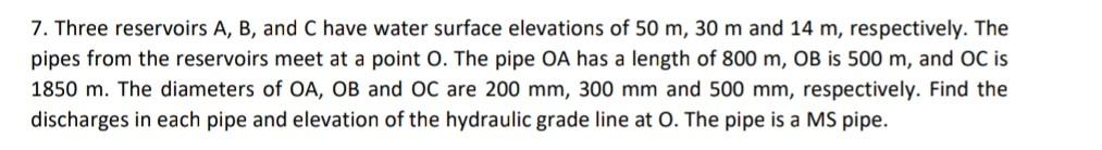 Solved 7. Three reservoirs A,B, and C have water surface | Chegg.com