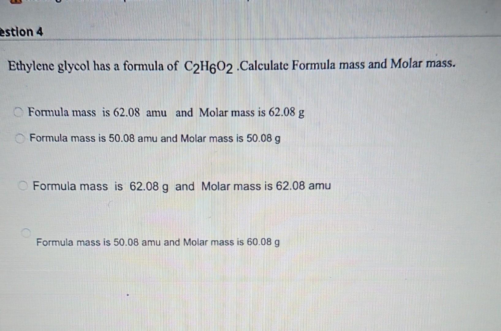 Solved Ethylene glycol has a formula of C2H602 .Calculate | Chegg.com