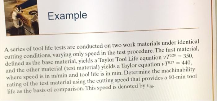 Solved Example A series of tool life tests are conducted on | Chegg.com