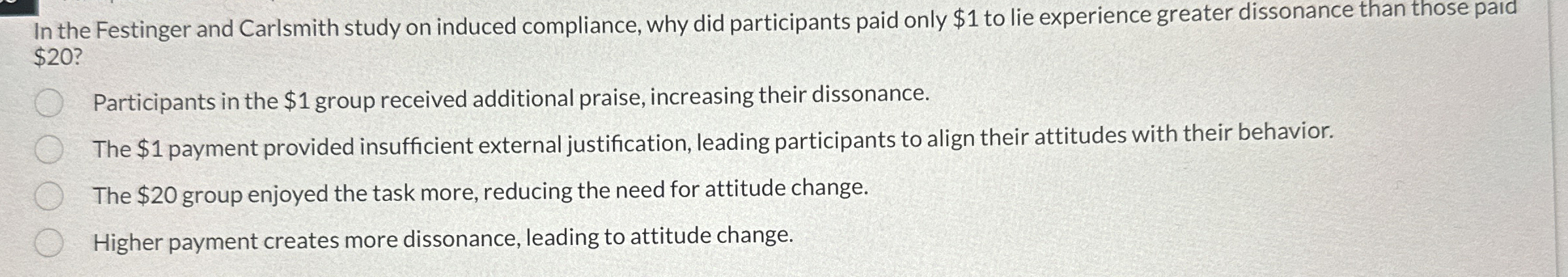 Solved In the Festinger and Carlsmith study on induced | Chegg.com