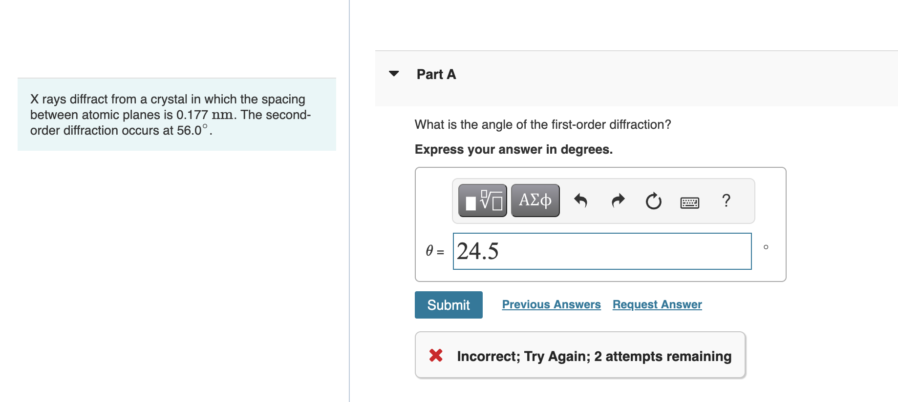 Solved Part Ax ﻿rays diffract from a crystal in which the | Chegg.com