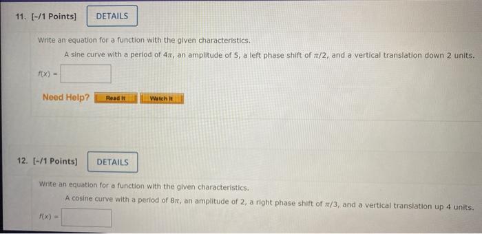 Solved Write an equation for a function with the glven | Chegg.com