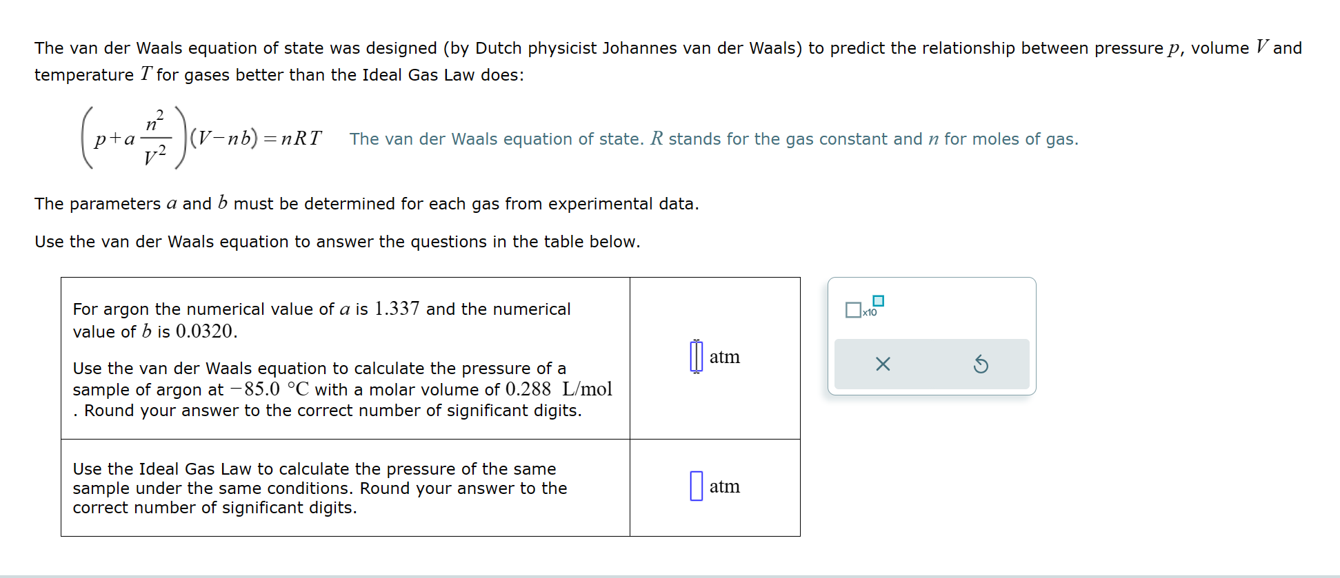 Solved The van der Waals equation of state was designed (by | Chegg.com