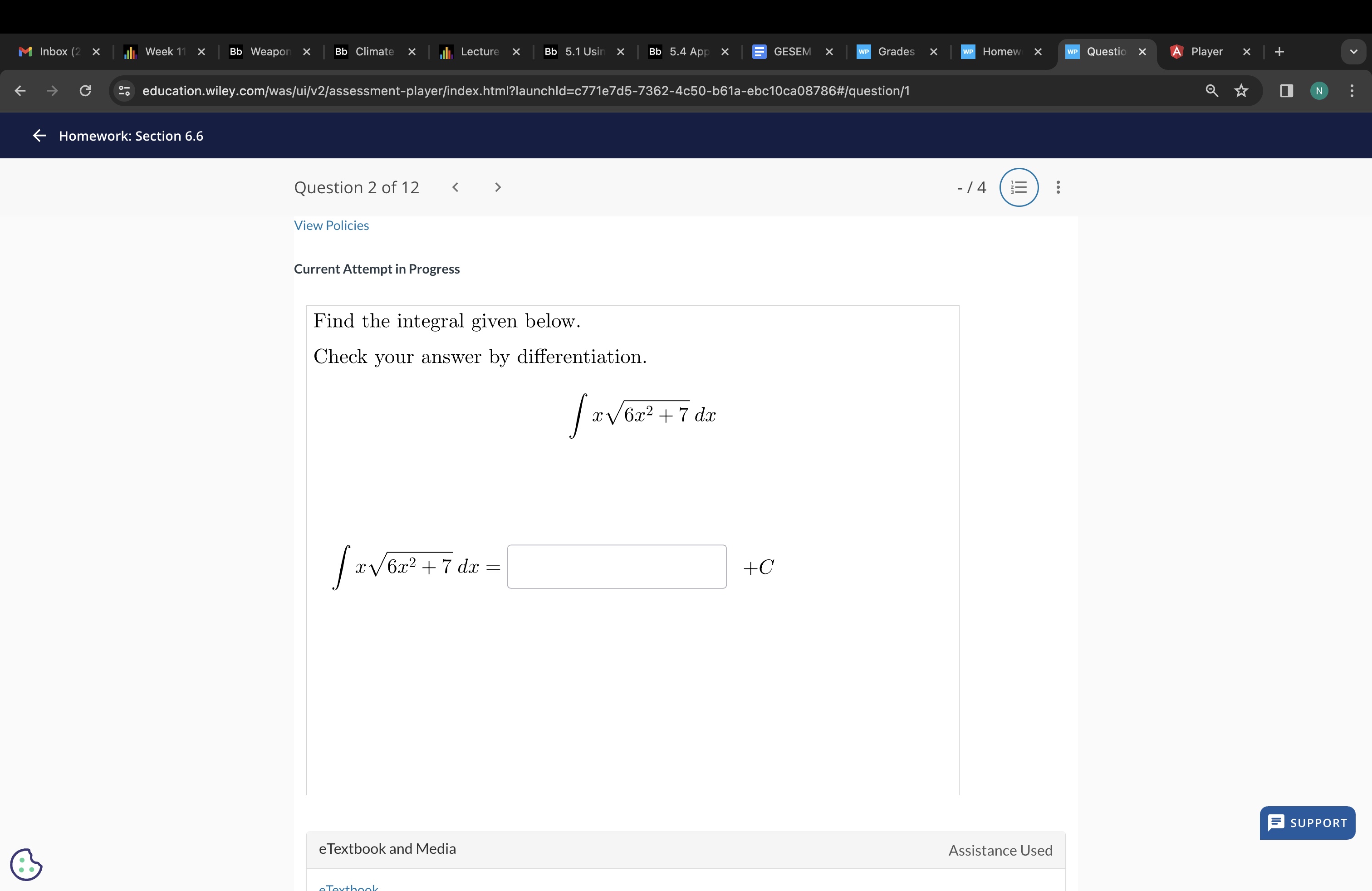 Solved Current Attempt in ProgressFind the integral given | Chegg.com