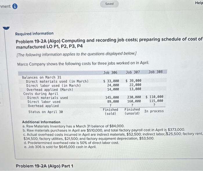 Solved Required information Problem 19-2A (Algo) Computing | Chegg.com
