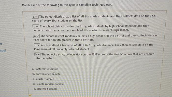 Solved Match each of the following to the type of sampling | Chegg.com