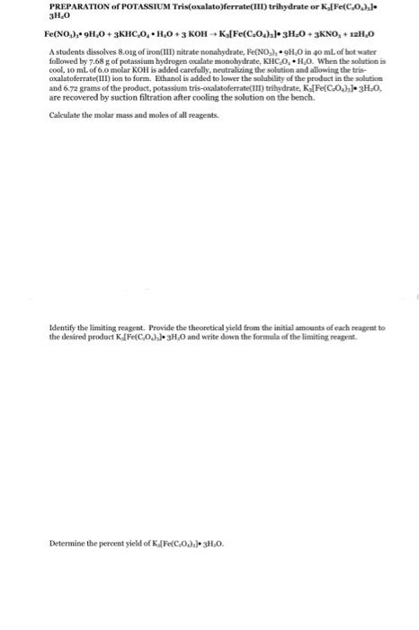 Solved PREPARATION OF POTASSIUM Tris(oxalato ferrate(III) | Chegg.com