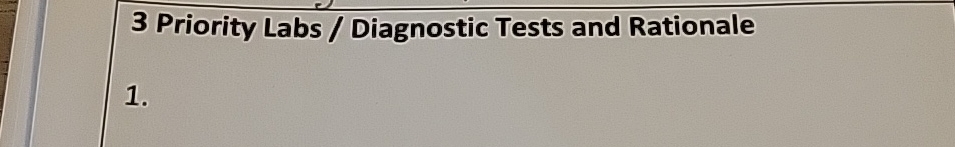 Solved 3 ﻿Priority Labs / ﻿Diagnostic Tests and Rationale | Chegg.com