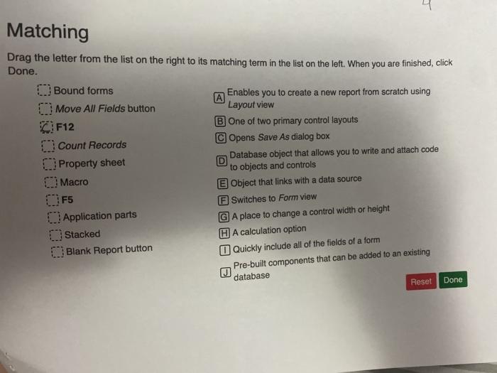 Solved 4 Matching Drag the letter from the list on the right | Chegg.com