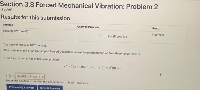 Solved Diff Eq:Section 3.8 Forced Mechanical Vibration: | Chegg.com
