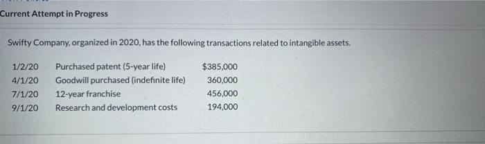 Solved Current Attempt in Progress Swifty Company, organized | Chegg.com