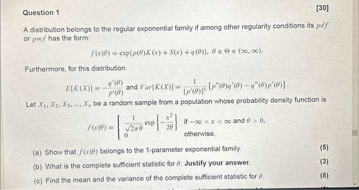 A distribution belongs to the regular exponential | Chegg.com