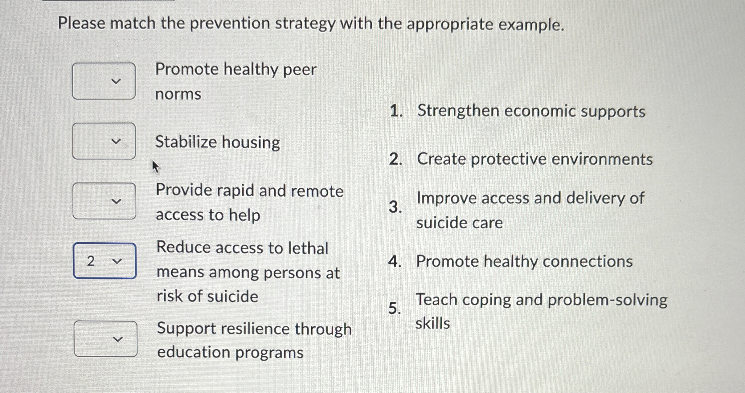 Solved Please match the prevention strategy with the | Chegg.com