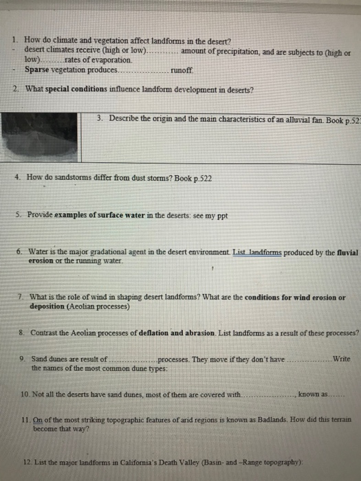 Solved 1. How do climate and vegetation affect landforms in | Chegg.com