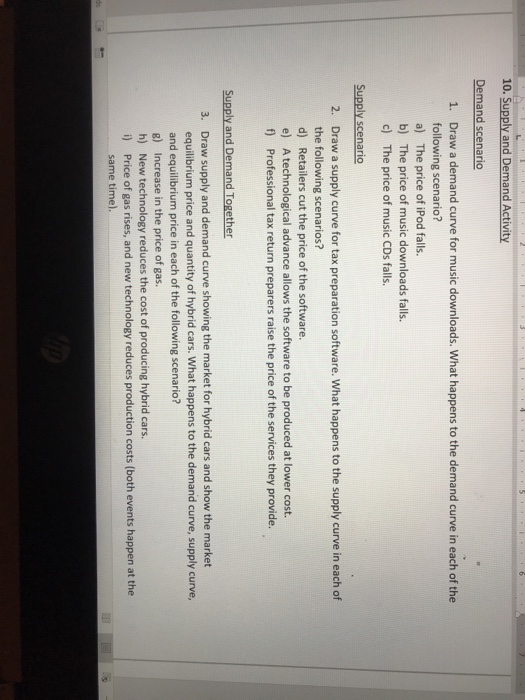 Solved 10. Supply and Demand Activity Demand scenario 1. | Chegg.com