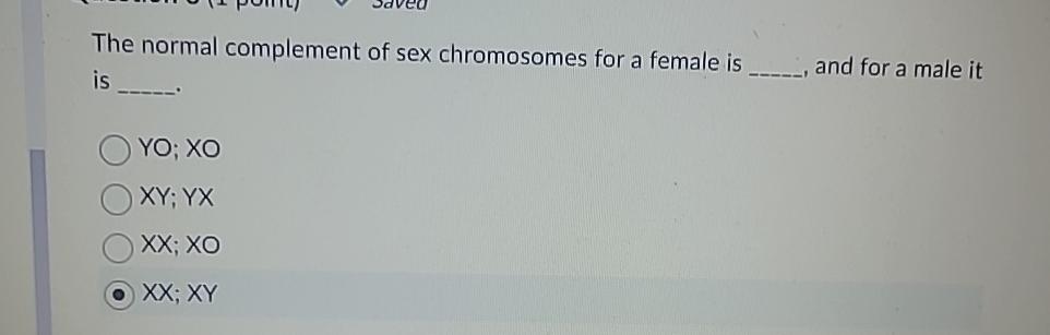 Solved The Normal Complement Of Sex Chromosomes For A Female