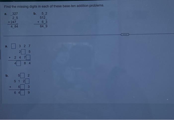 Solved Find the missing digits in each of these base-ten | Chegg.com