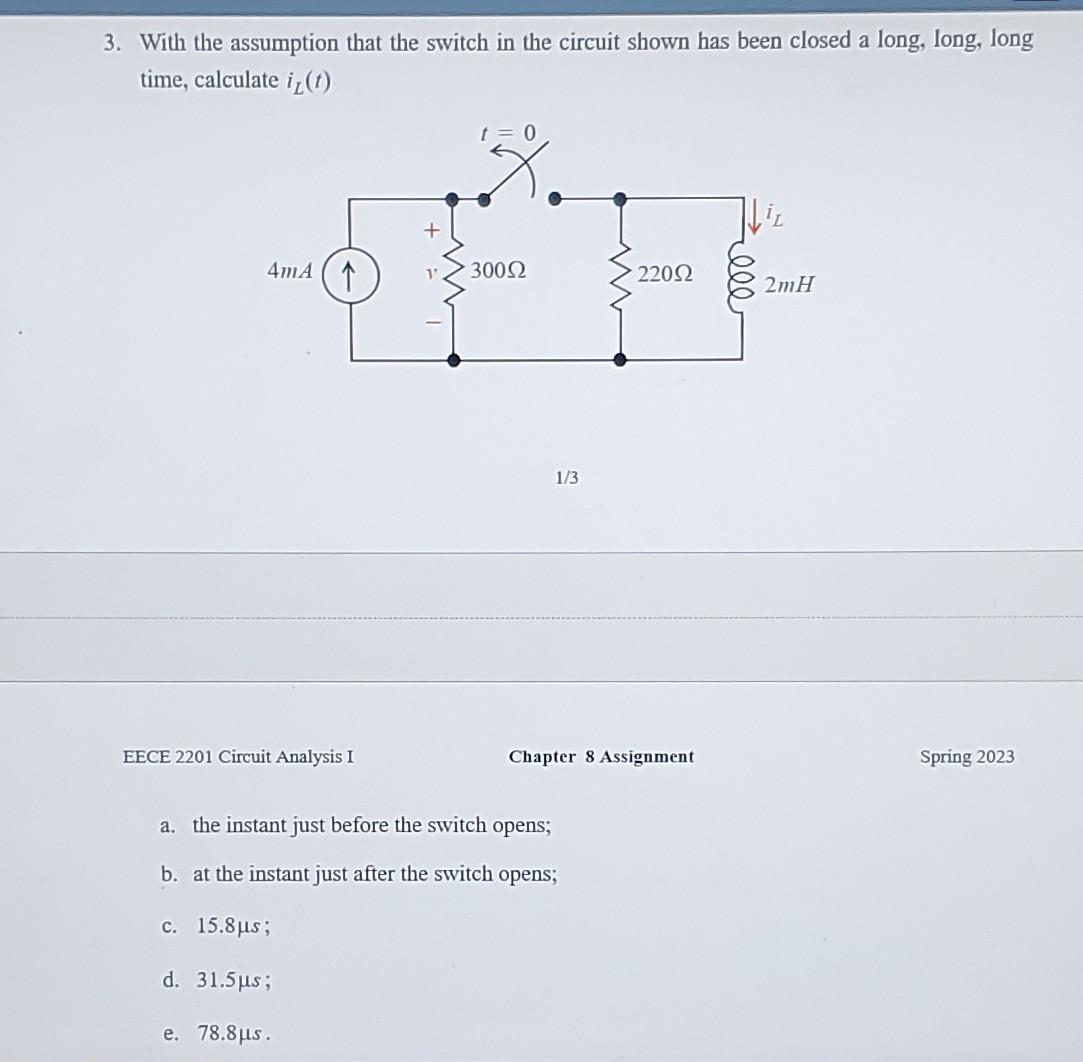 Solved With the assumption that the switch in the circuit | Chegg.com