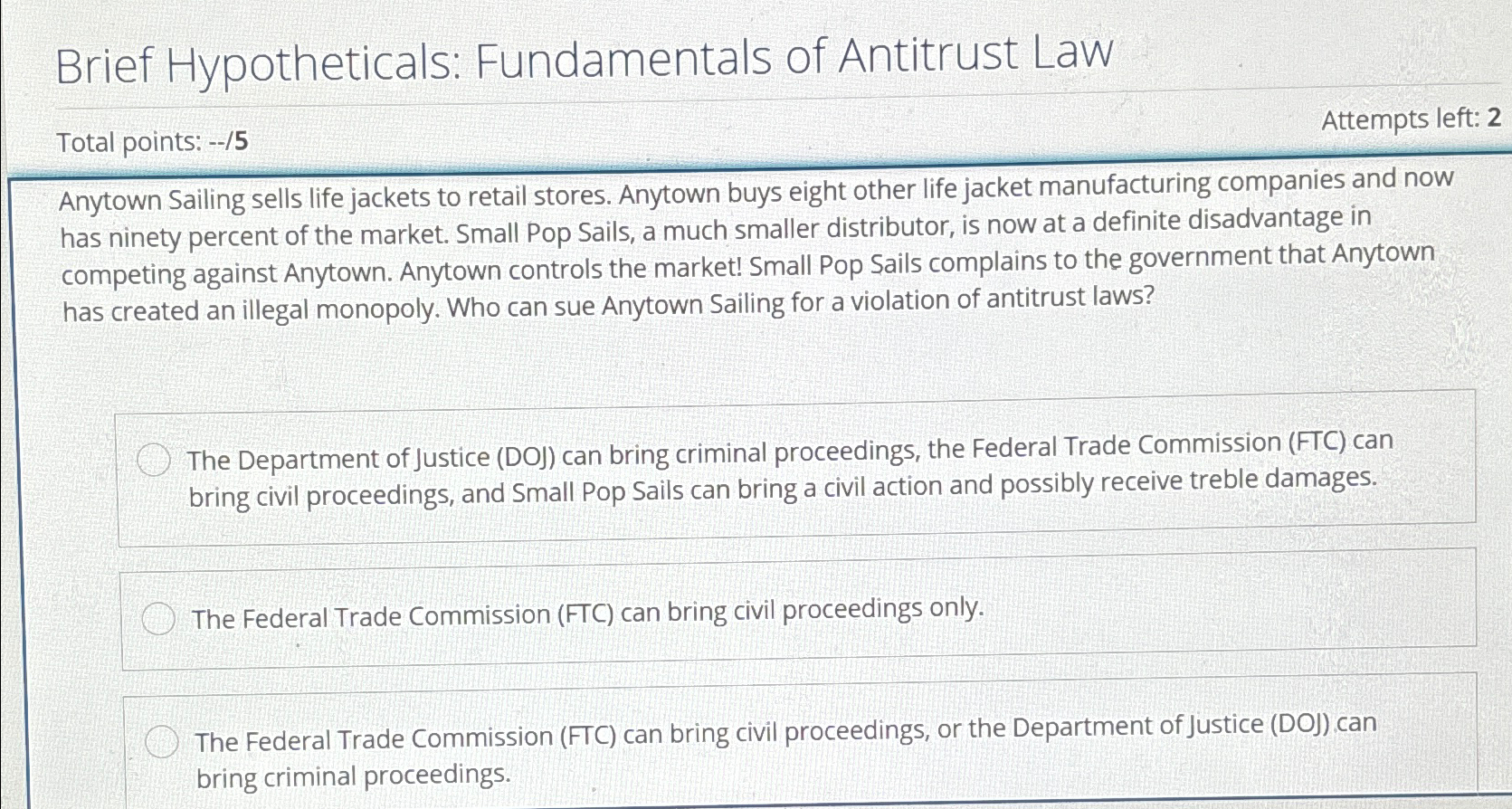 Solved Brief Hypotheticals: Fundamentals of Antitrust | Chegg.com
