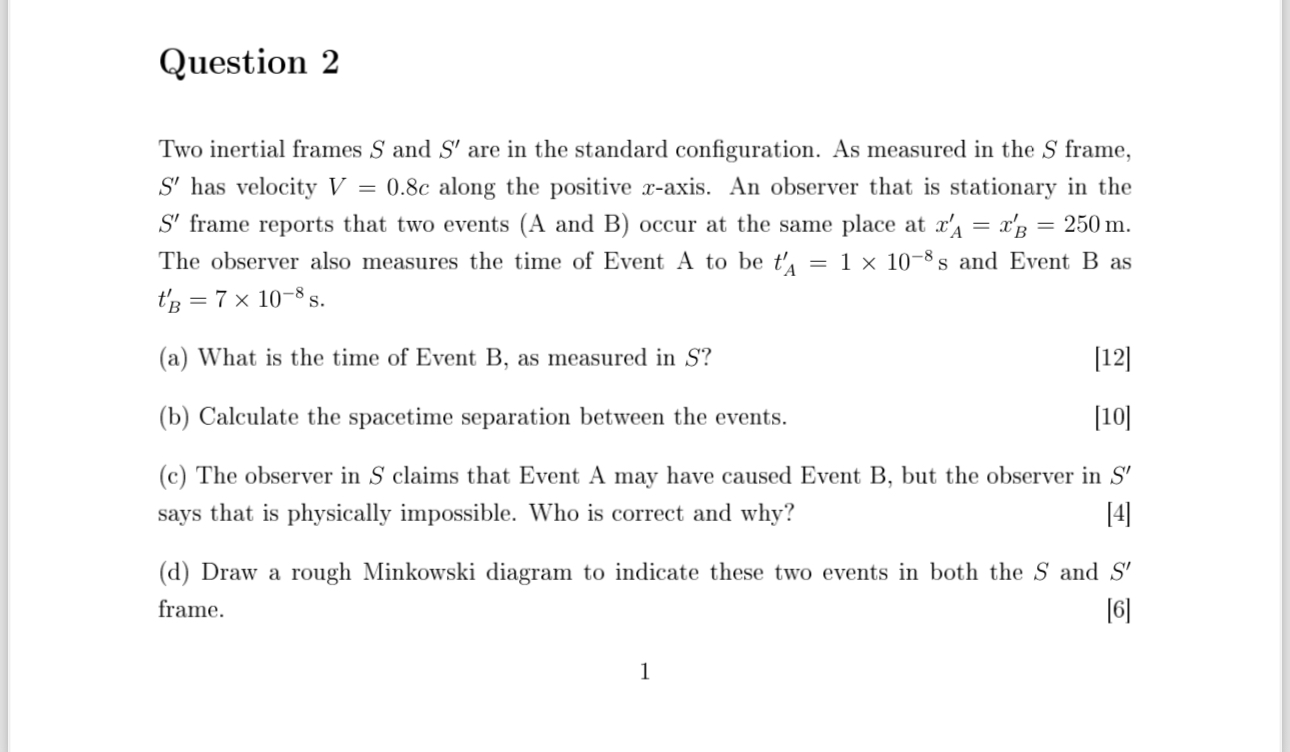 Solved Question 2Two inertial frames S ﻿and S' ﻿are in the | Chegg.com