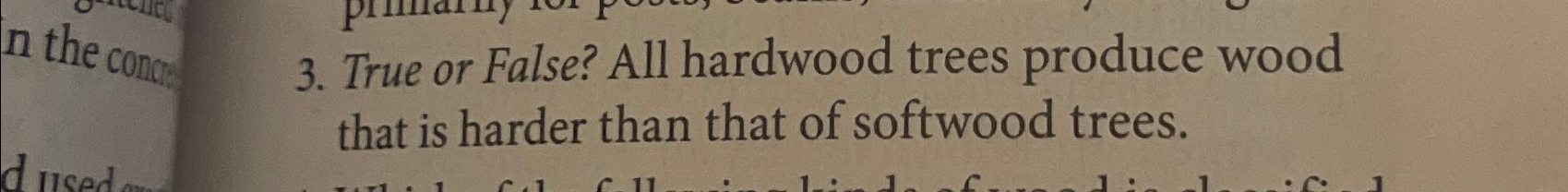 Solved True or False? All hardwood trees produce wood that | Chegg.com