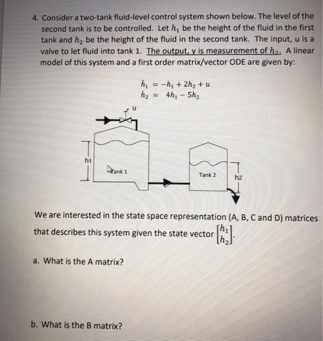Solved 4. Consider a two-tank fluid-level control system | Chegg.com