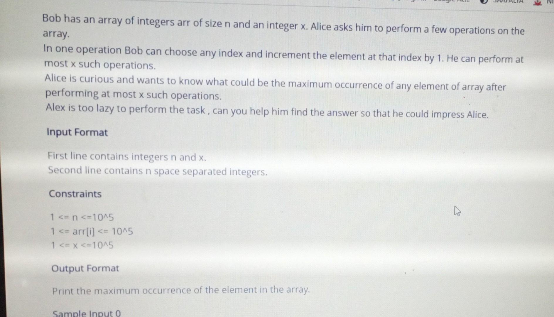 Solved Bob has an array of integers arr of size n and an | Chegg.com